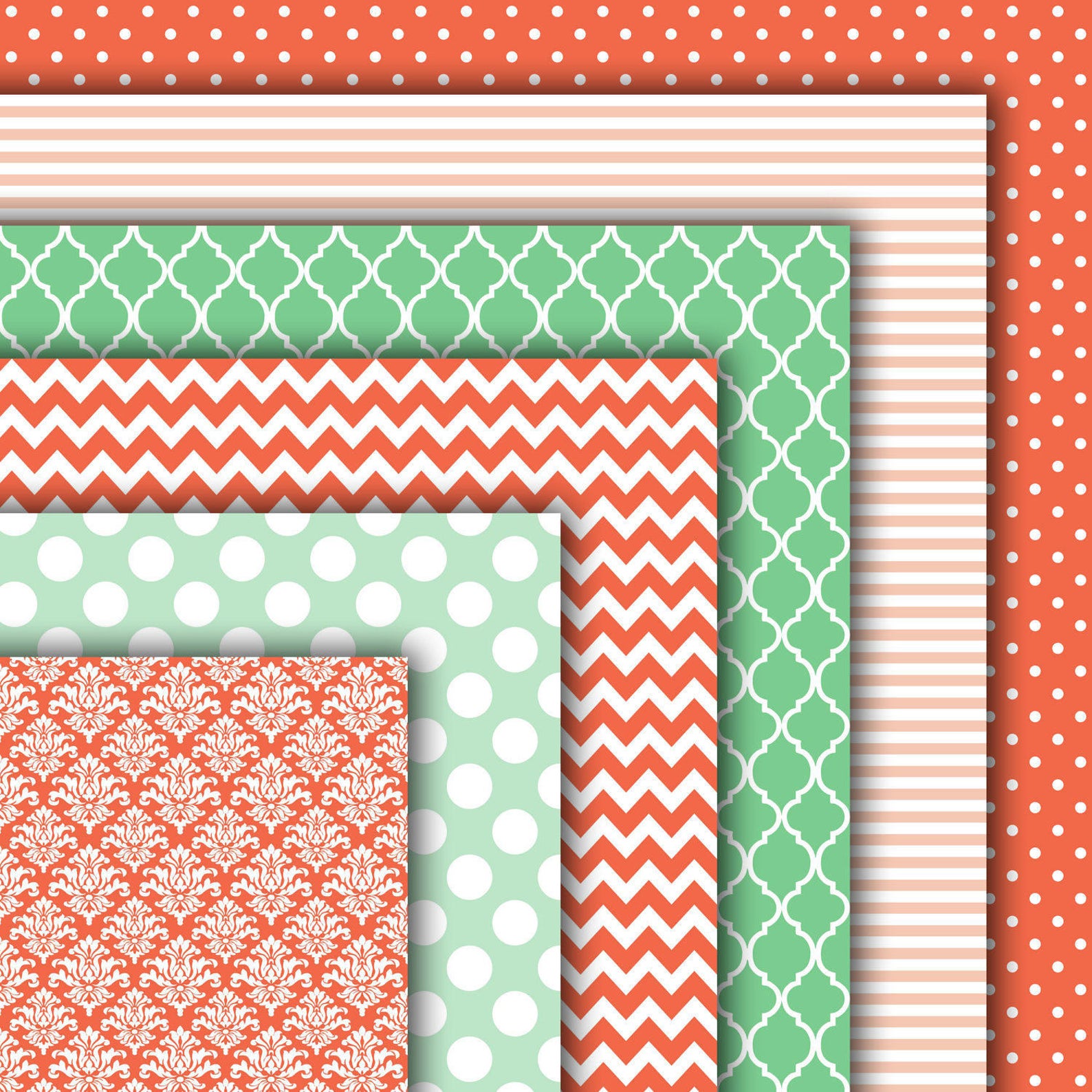Peach and Mint Digital Paper Scrapbook Papers Background - Etsy