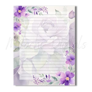 Printable Purple Floral Stationery, Digital Paper for Journals, Writing ...