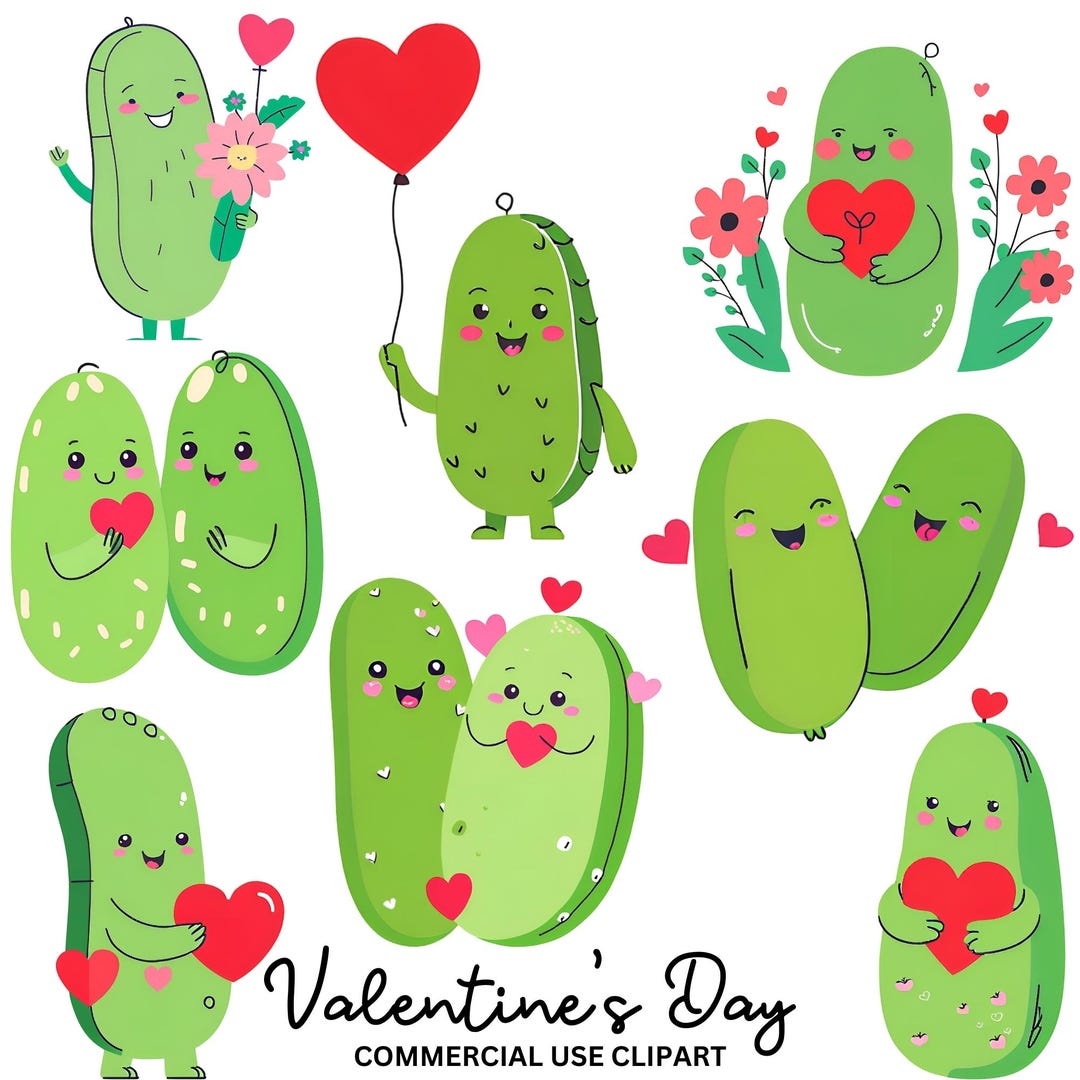 Valentine's Day Pickle Clipart, 8 Cute PNG Designs for Crafts, Funny ...