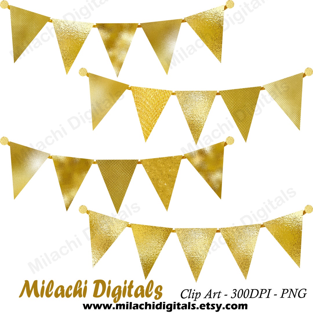 Gold Bunting Banner Clipart, Scrapbooking, Card Making, Garland Bunting ...