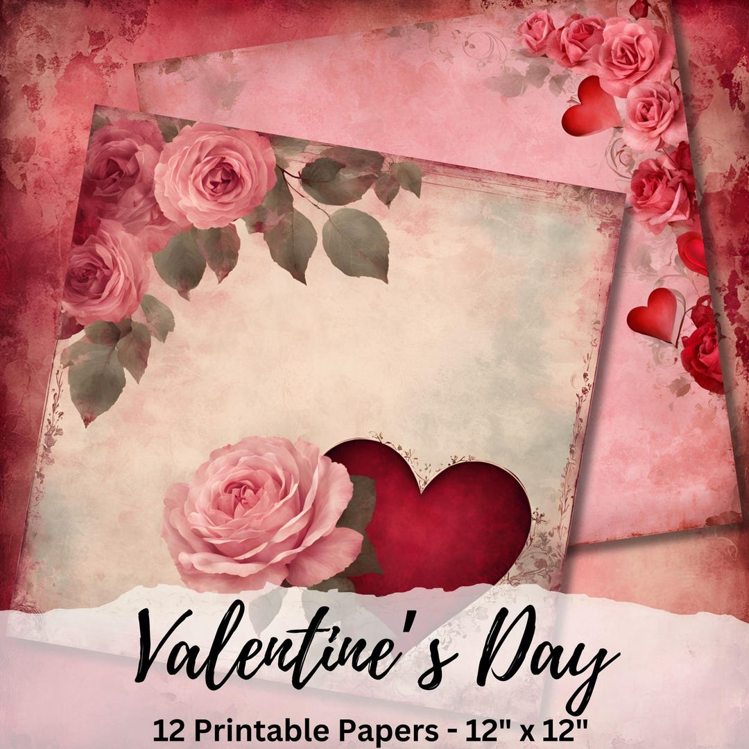 Valentine's Day Digital Paper Pack 12"x12", Printable Scrapbook Paper ...