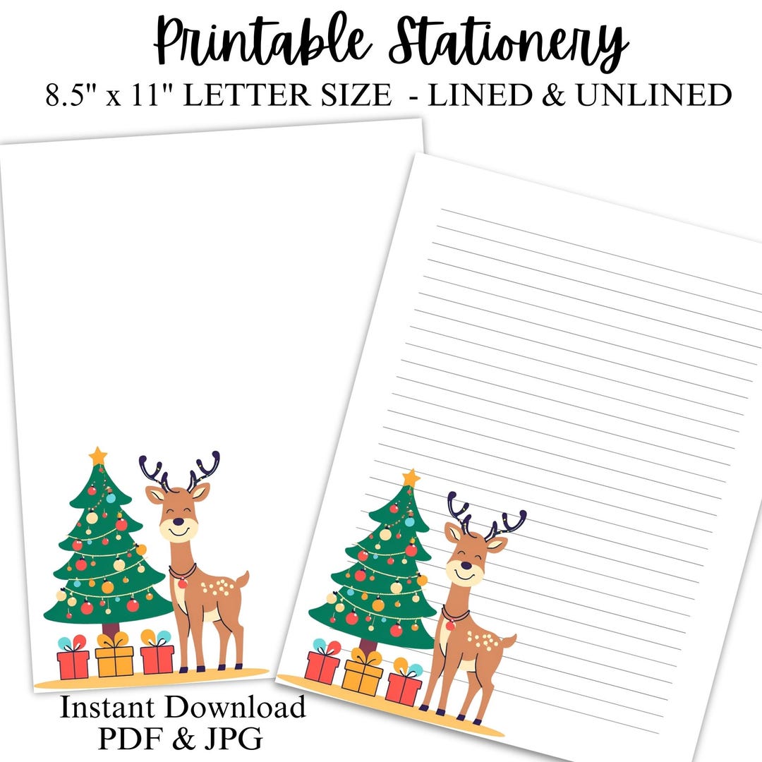 Printable Christmas Reindeer Stationery, Digital Paper for Journals ...