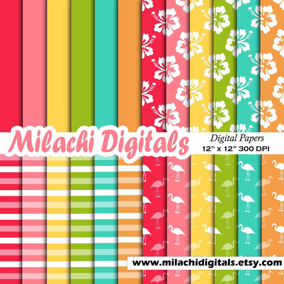 Tropical Digital Paper, Summer Scrapbook Papers, Birthday Wallpaper ...