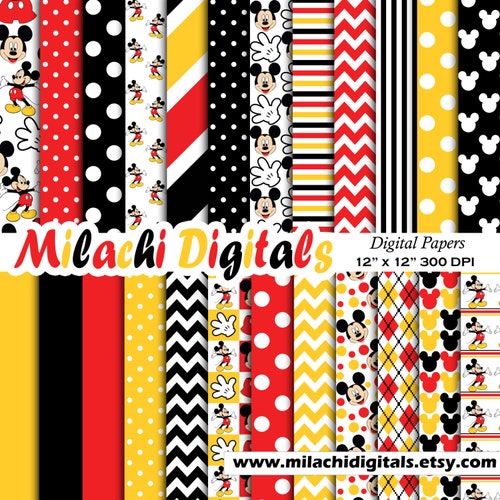 Mickey Mouse Digital Paper Scrapbook Papers Wallpaper - Etsy