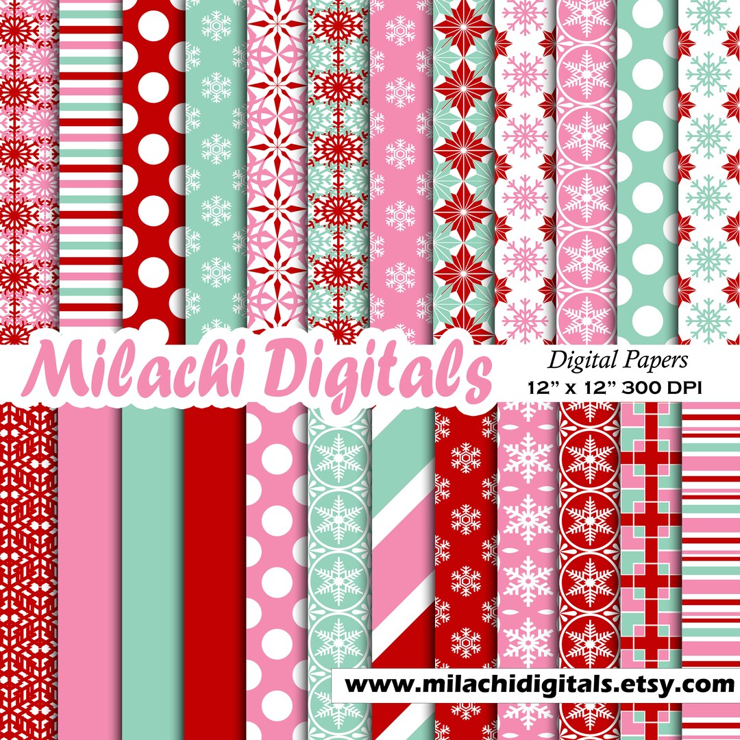 Winter Wonderland Digital Paper, Holiday Scrapbook Papers, Snowflake ...
