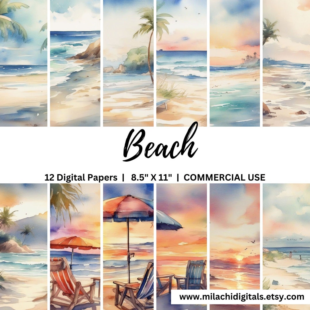 Beach Digital Paper Pack 8.5"x11", Summer Vibes Junk Journal Printable ...