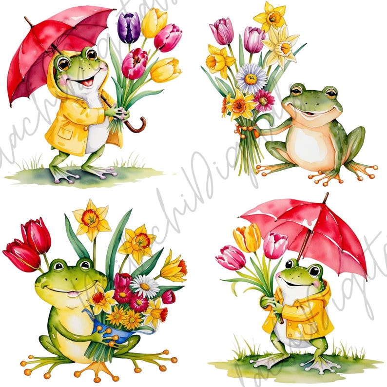 Spring Frog Clipart Set | 16 Individual High-quality PNG Images | Cute ...