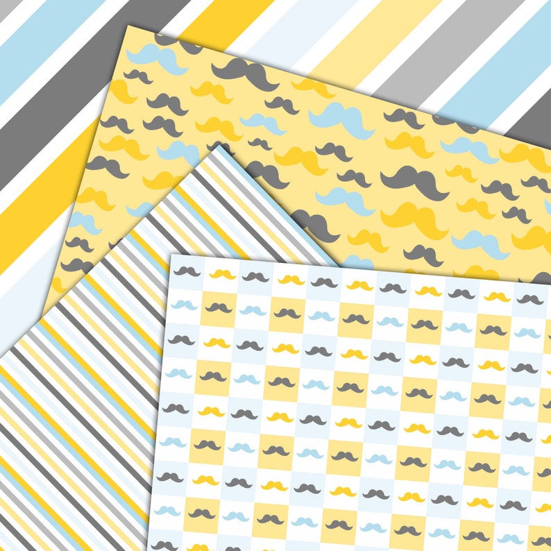 Mustache Digital Paper Little Man Scrapbook Papers Boy Baby | Etsy
