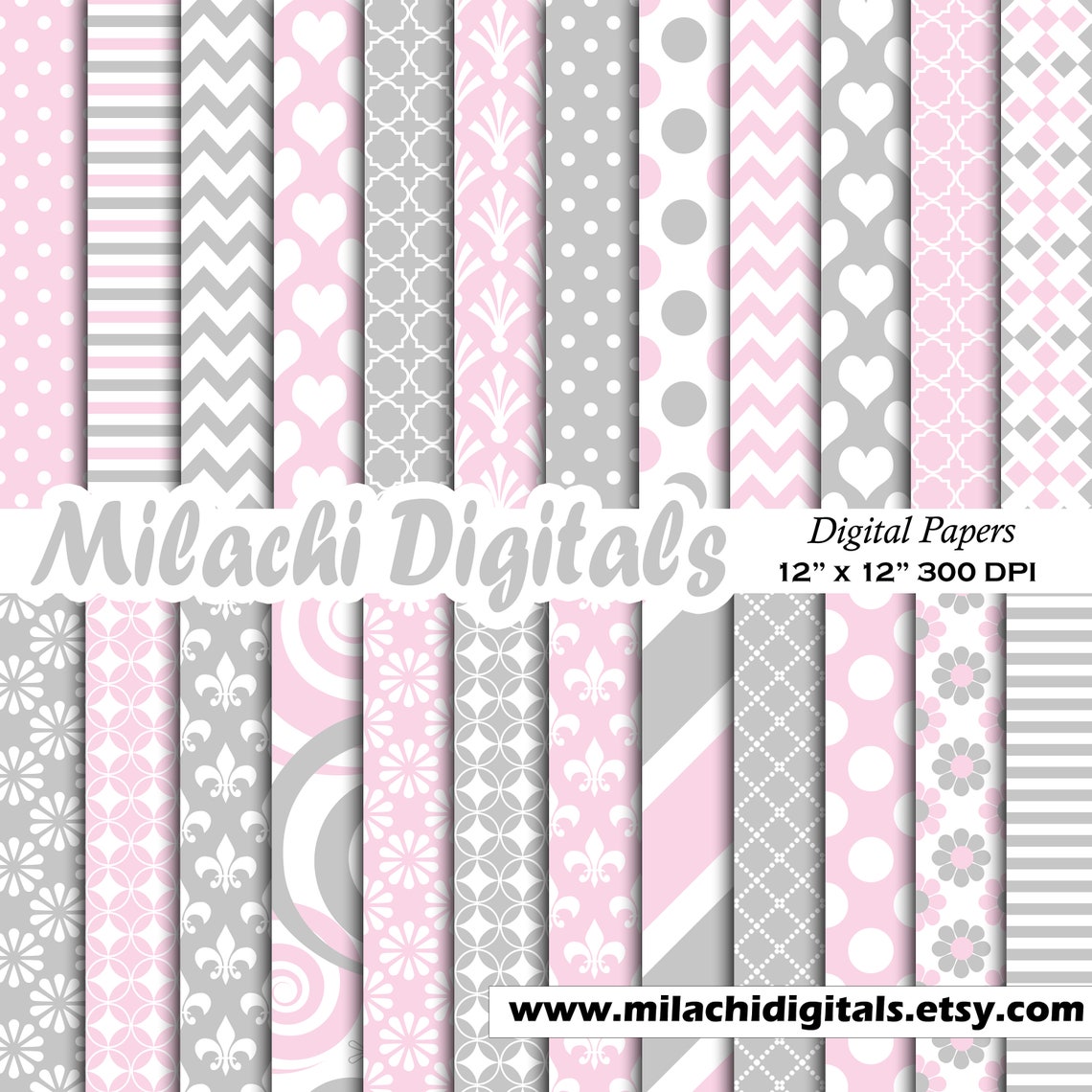 Light Pink and Light Gray Digital Paper Baby Shower Scrapbook - Etsy