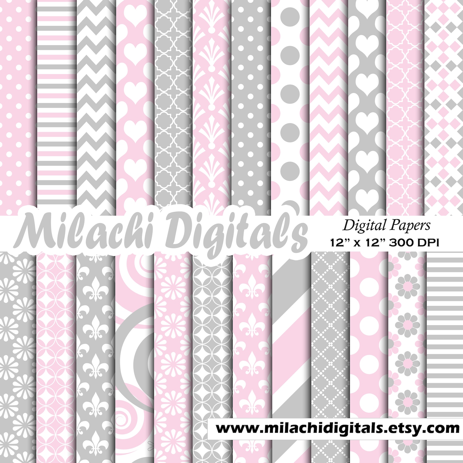 Light Pink and Light Gray Digital Paper Baby Shower Scrapbook Papers ...