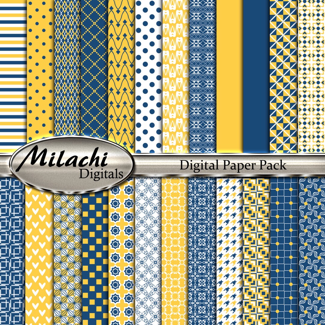 Midnight Blue and Sunglow Digital Paper Pack, 8.5" X 11" Scrapbook ...