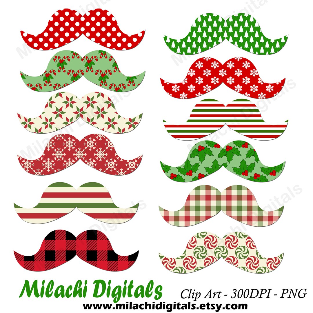 Christmas Mustache Clipart Holiday Plaid Stripes Polka Dots Clip Art ...