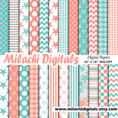 Nautical Digital Paper Ahoy Scrapbook Papers Chevron - Etsy