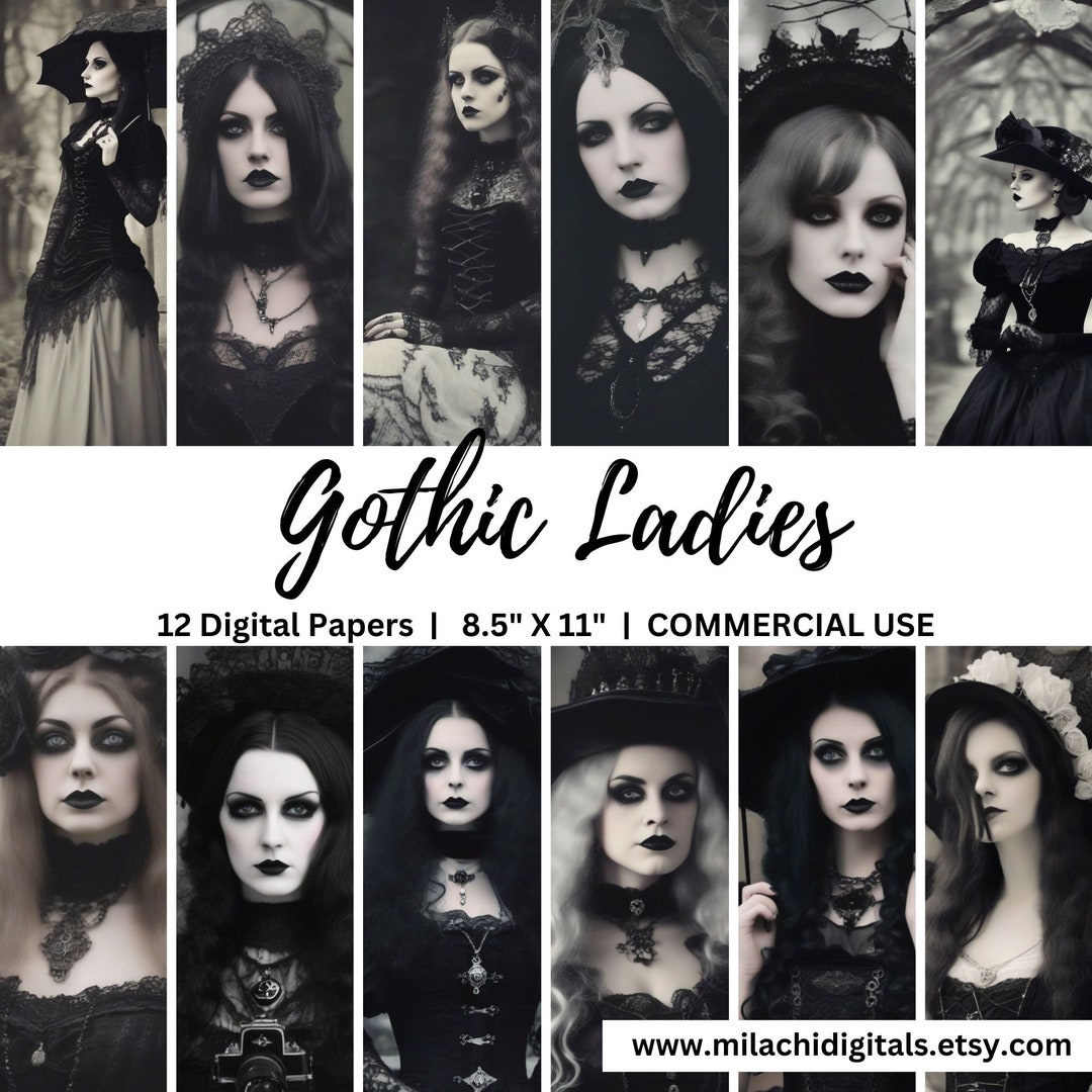 Gothic Ladies Digital Paper Pack 8.5"x11", Gothic Junk Journal ...