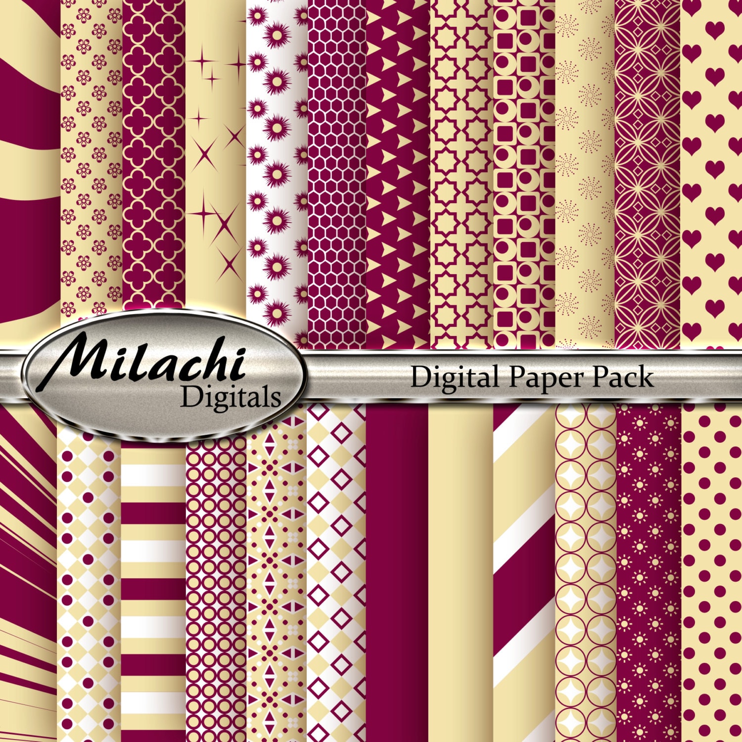 Maroon and Vanilla Digital Paper Pack, Scrapbook Papers, Commercial Use ...