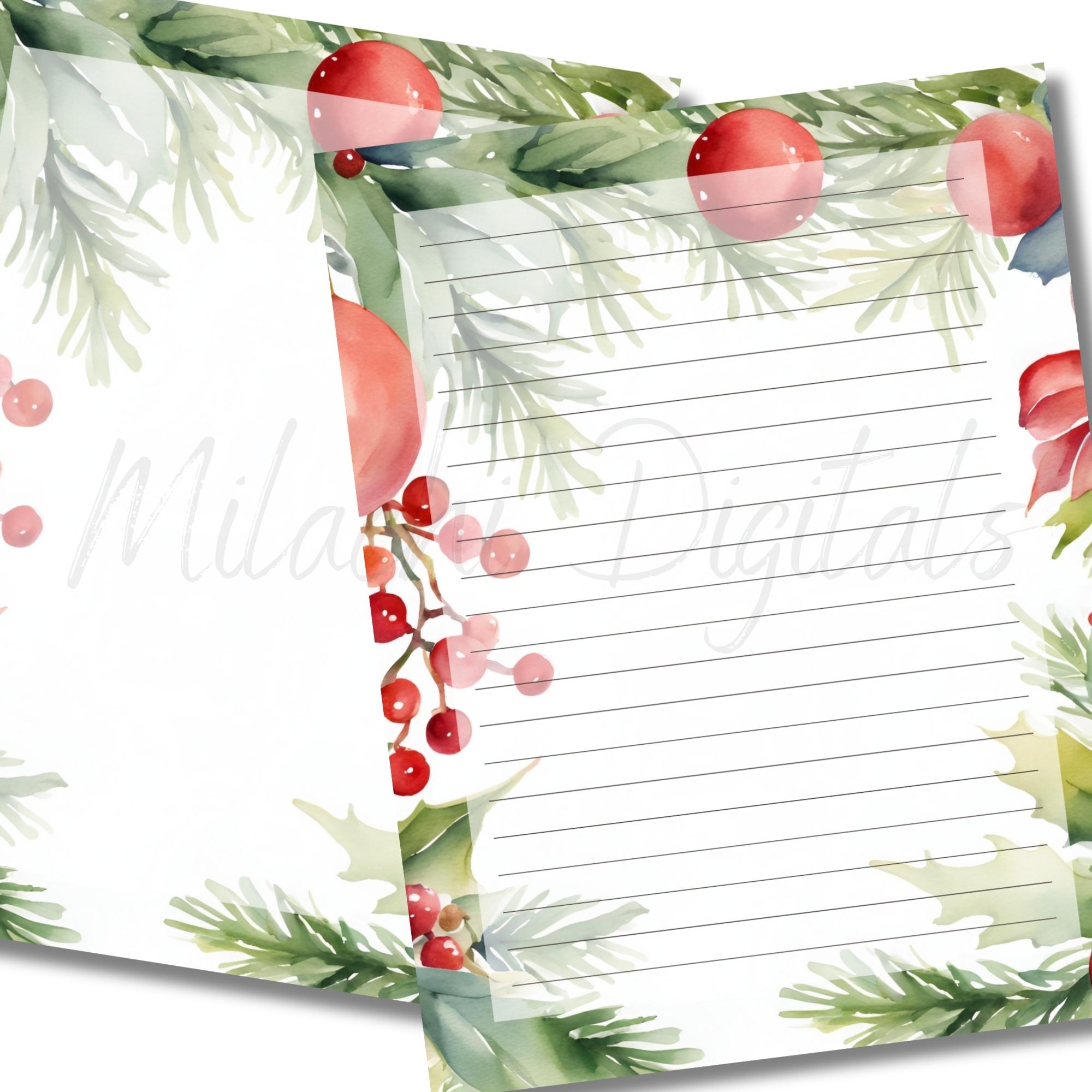 Christmas Printable Writing Paper Stationery, Christmas Digital Paper ...