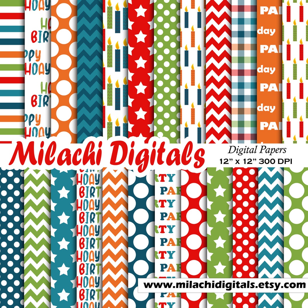 Happy Birthday Digital Paper Birthday Scrapbook Paper Candle Background ...