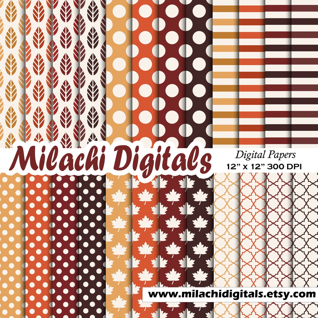 Thanksgiving Digital Paper Fall Background Autumn Leaf Pattern Polka ...