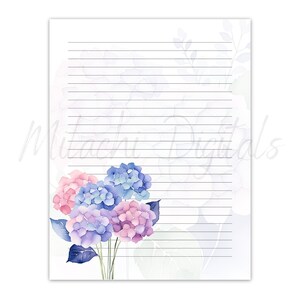 Hydrangea Stationery Printable, Journal, Letter Writing, Office Notepad ...