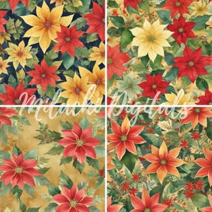 Christmas Poinsettia Digital Paper Pack 12"x12", Floral Background, DIY ...