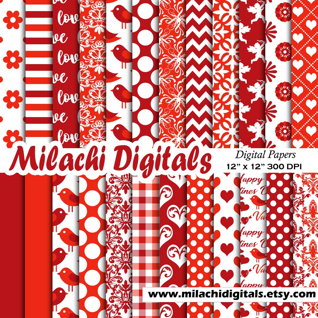 Valentine Digital Paper, Valentine's Day Scrapbook Papers, Cupid ...