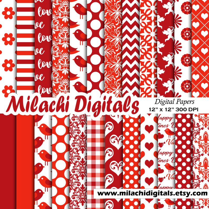 Valentine Digital Paper, Valentine's Day Scrapbook Papers, Cupid ...