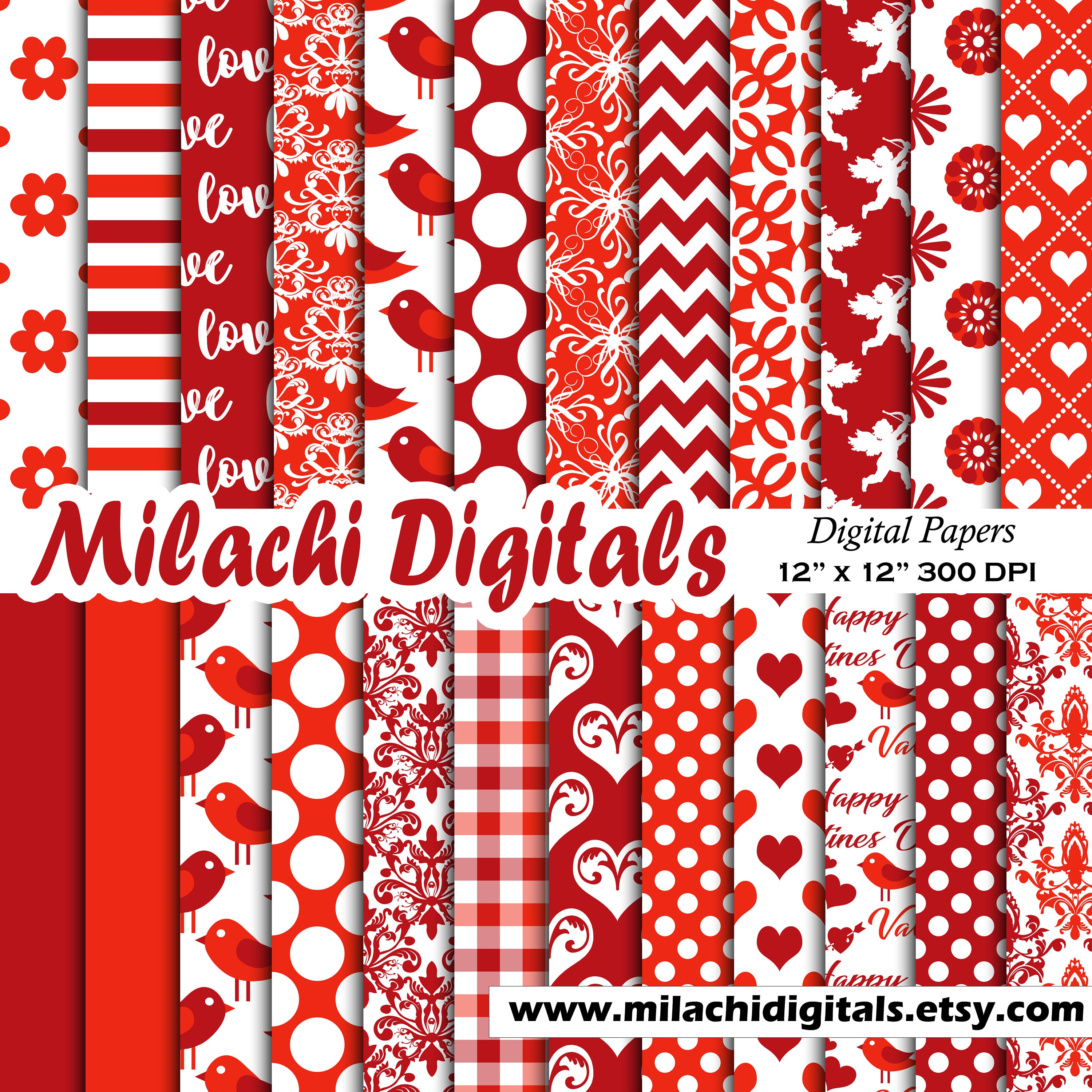 Valentine Digital Paper, Valentine's Day Scrapbook Papers, Cupid ...