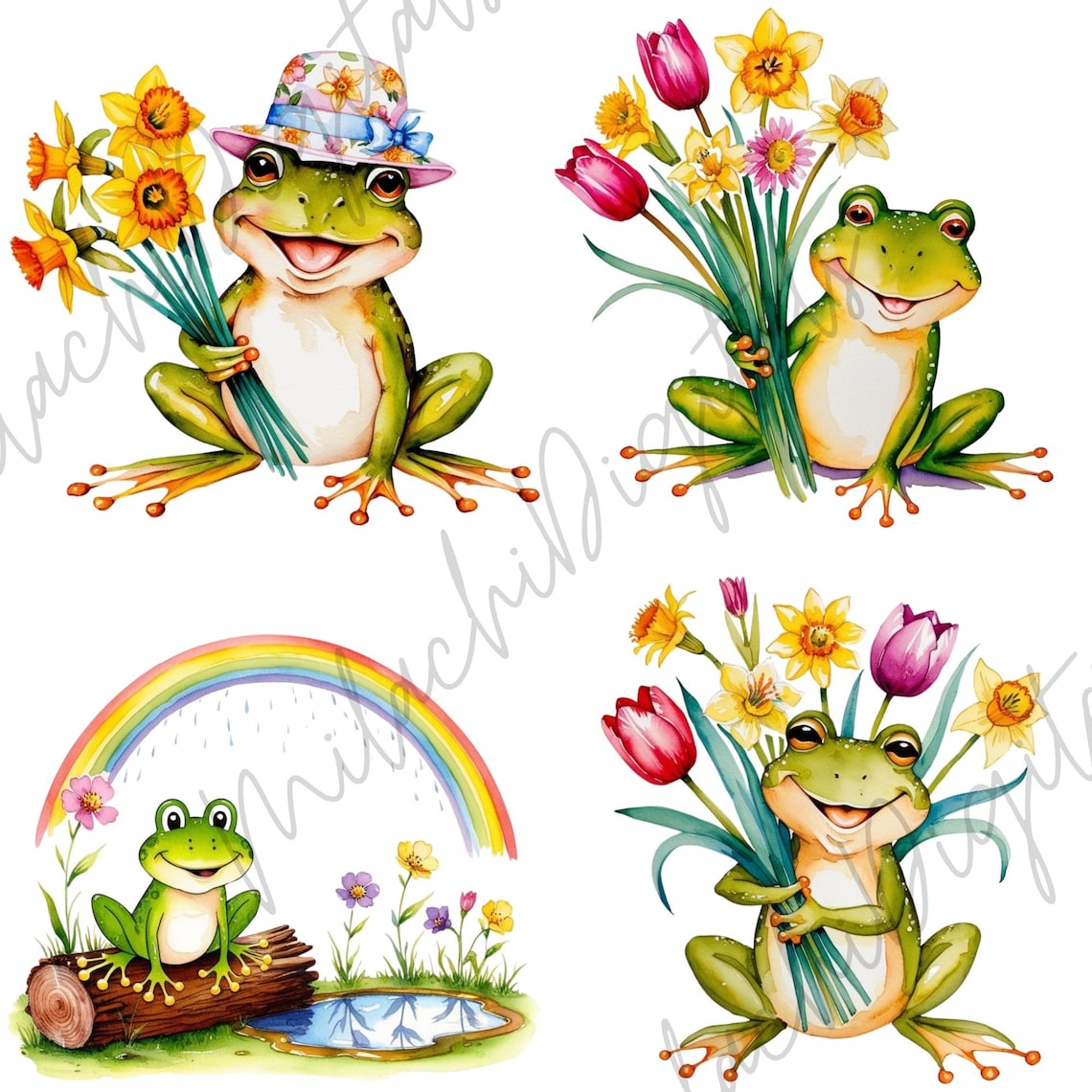 Spring Frog Clipart Set | 16 Individual High-quality PNG Images | Cute ...