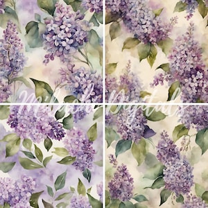 Lilac Flowers Digital Paper, Watercolor Floral Patterns, Junk Journal ...