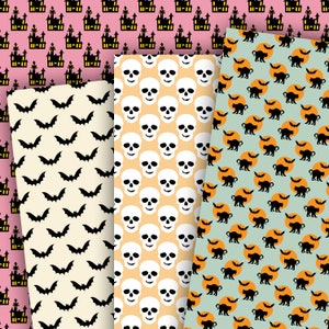 Halloween Digital Paper Seamless Trick or Treat Scrapbook Papers Skull ...