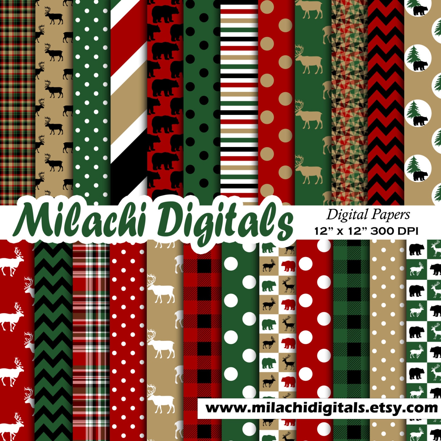 Lumberjack Digital Paper, Buffalo Plaid Scrapbook Papers, Woodland ...