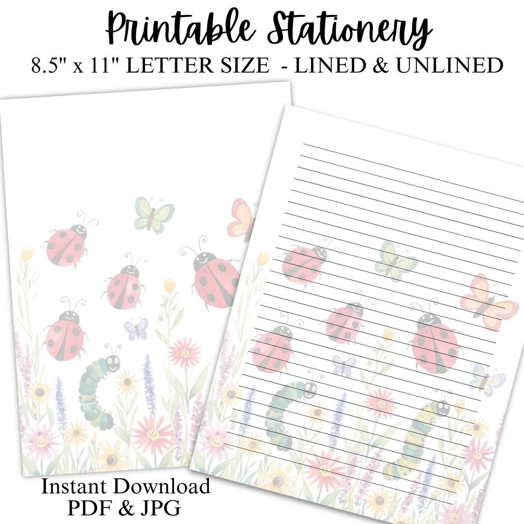 Cute Bugs Printable Stationery | Lined & Unlined Paper PDF and JPG ...
