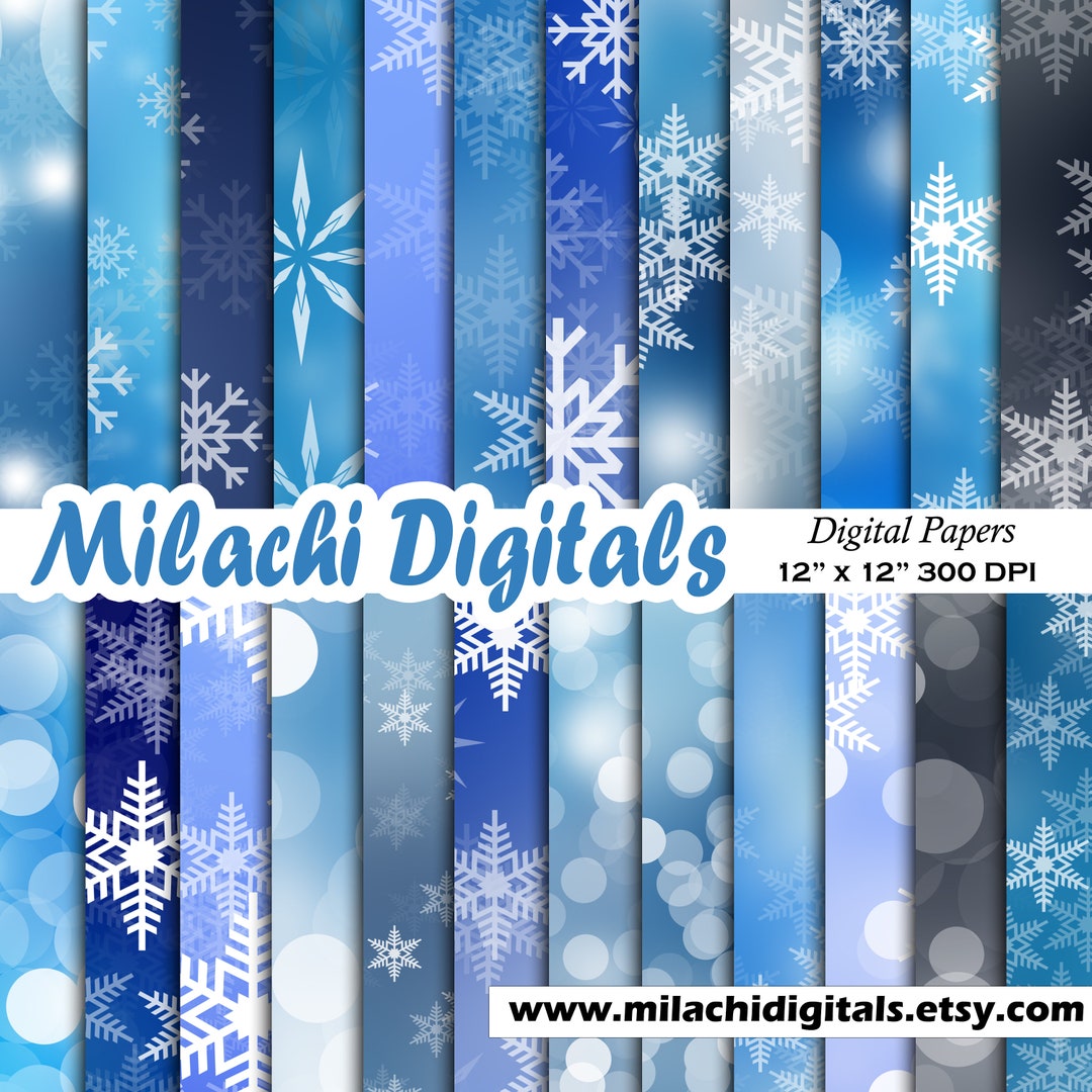 Blue Christmas Bokeh Digital Paper Printable Scrapbook Paper Snowflake ...