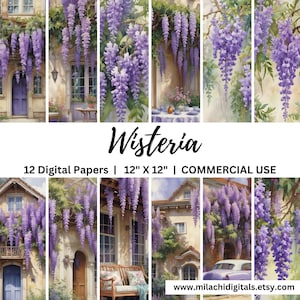 Wisteria Digital Paper Pack 12"x12", Floral Junk Journal Printable ...