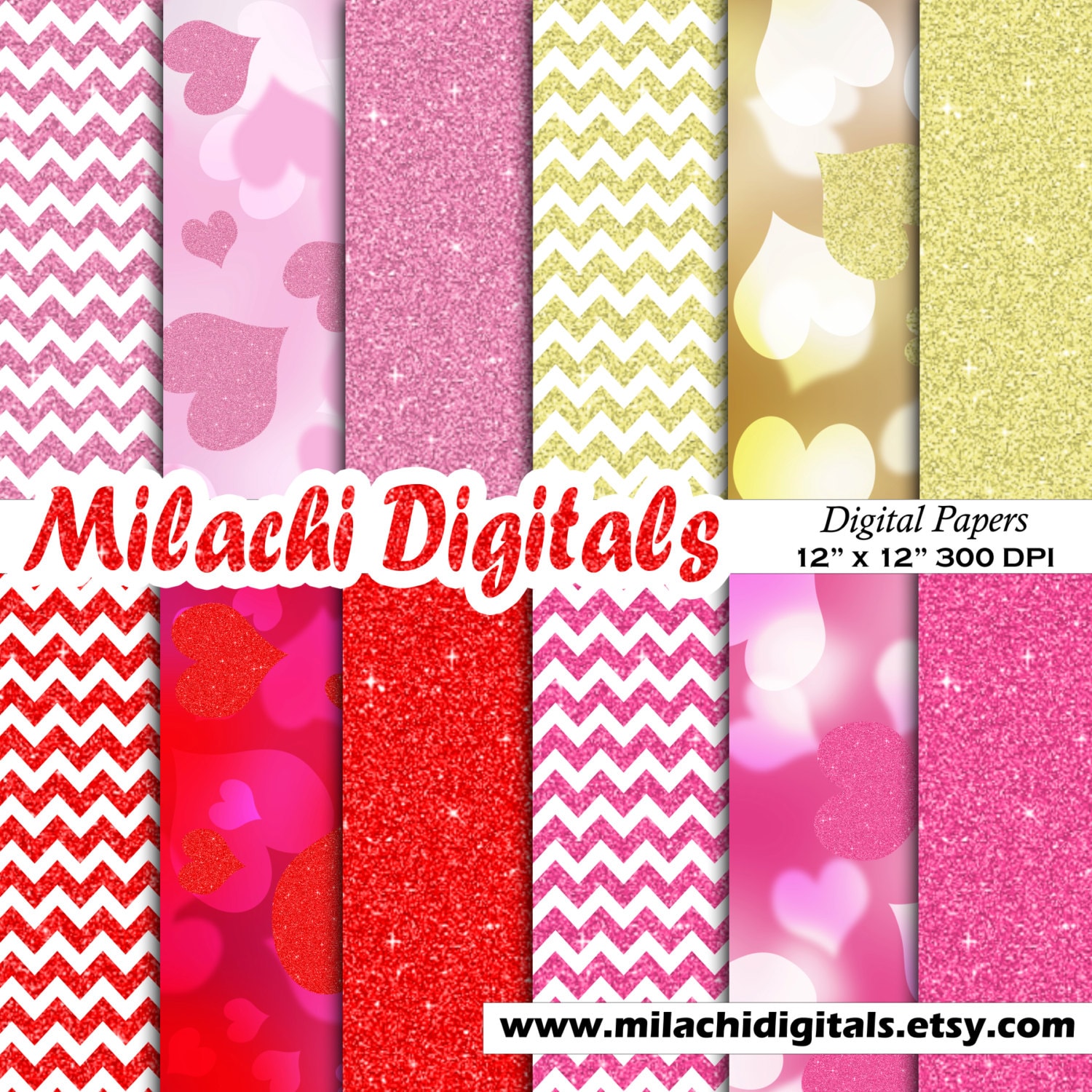 Valentine's Day Bokeh Hearts chevron glitter digital | Etsy