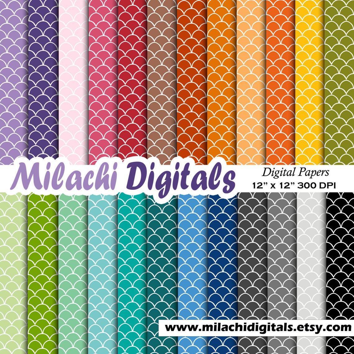 Fish Scale Digital Paper Background Scrapbook Papers Rising | Etsy