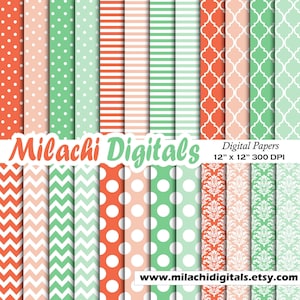 Peach and Mint Digital Paper, Scrapbook Papers, Background, Polka Dots ...