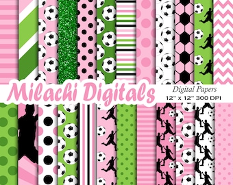 Green Soccer Digital Paper Sport Scrapbook Papers Football | Etsy