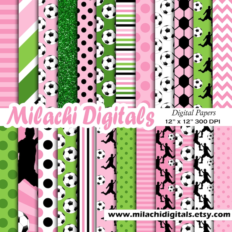 Pink Soccer Digital Paper Sport Scrapbook Papers Football | Etsy