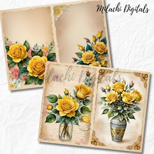 Yellow Roses Junk Journal Paper Printable, Scrapbook Paper, Floral Junk ...