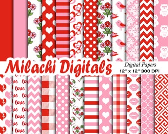 Hearts Digital Paper Scrapbook Papers Wallpaper Valentine | Etsy