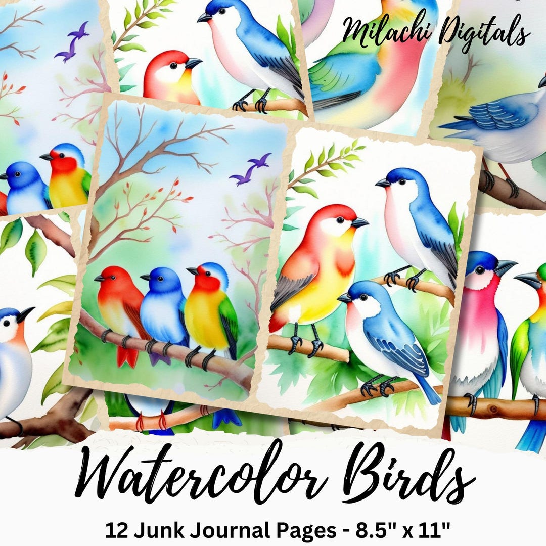Watercolor Birds Junk Journal Paper Printable, Birds Scrapbook Paper ...