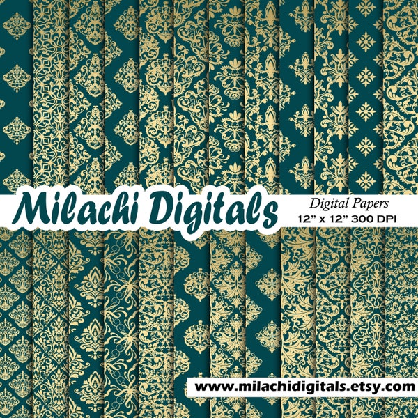 Teal Damask - Etsy