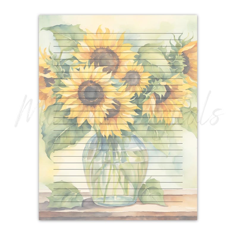 Sunflower Stationery Printable, Journal, Letter Writing, Office Notepad ...