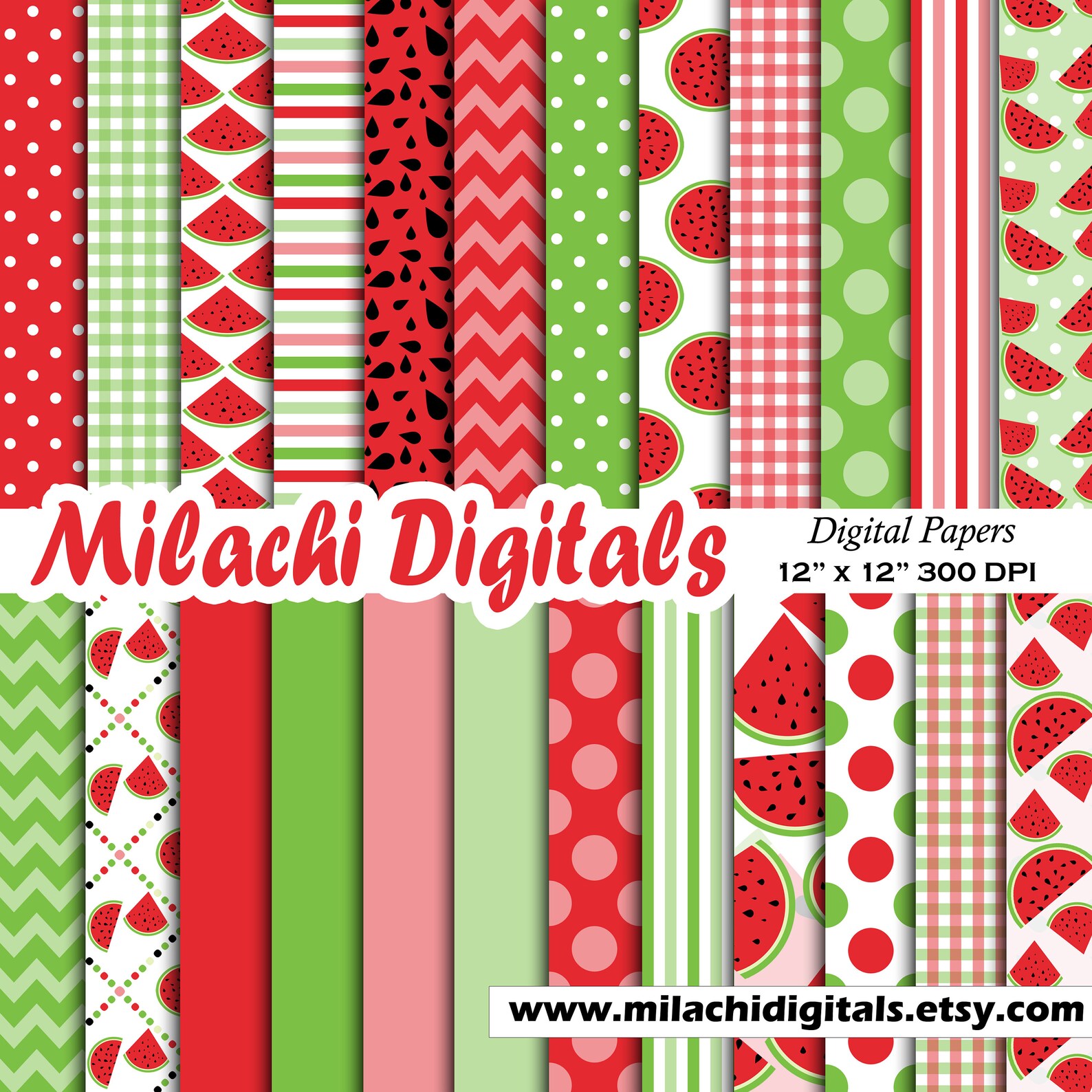 Watermelon Digital Paper Picnic Scrapbook Papers Watermelon - Etsy