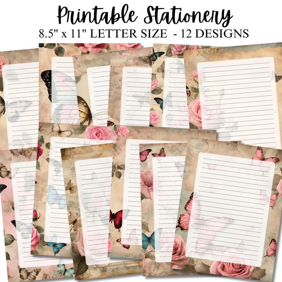 Printable Lined Butterfly Writing Paper Stationery, Printable ...