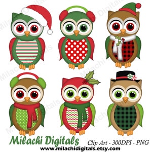 Christmas Owls Clipart Holiday Clipart Vector Graphics - Etsy