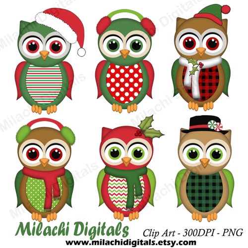 Christmas Owls Digital Clip Art for Personal and Commercial - Etsy