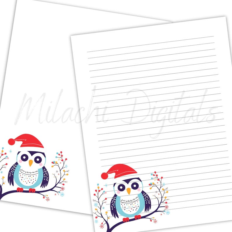 Printable Christmas Owl Stationery, Digital Paper for Journals, Writing ...