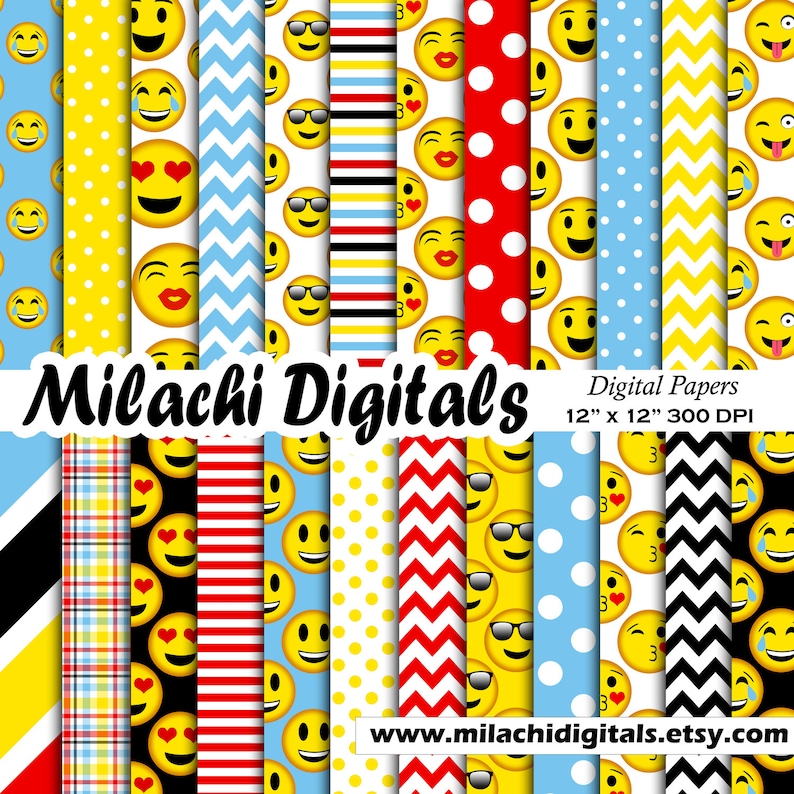 Emoji Digital Paper, Emoticon Scrapbook Papers, Emoji Faces Wallpaper ...